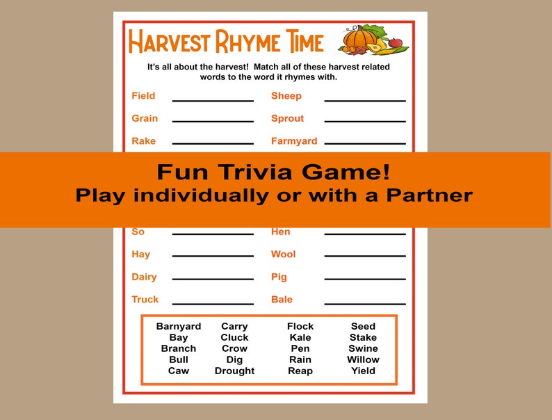 Autumn Trivia Game, Fall Trivia Game, Autumn Seniors Game, Autumn ...