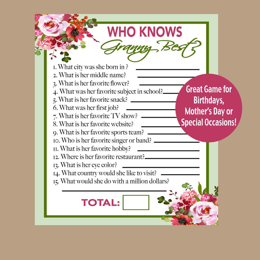 Granny Birthday Party Games, 1934, 1944, 1954, 1964 Party Games ...