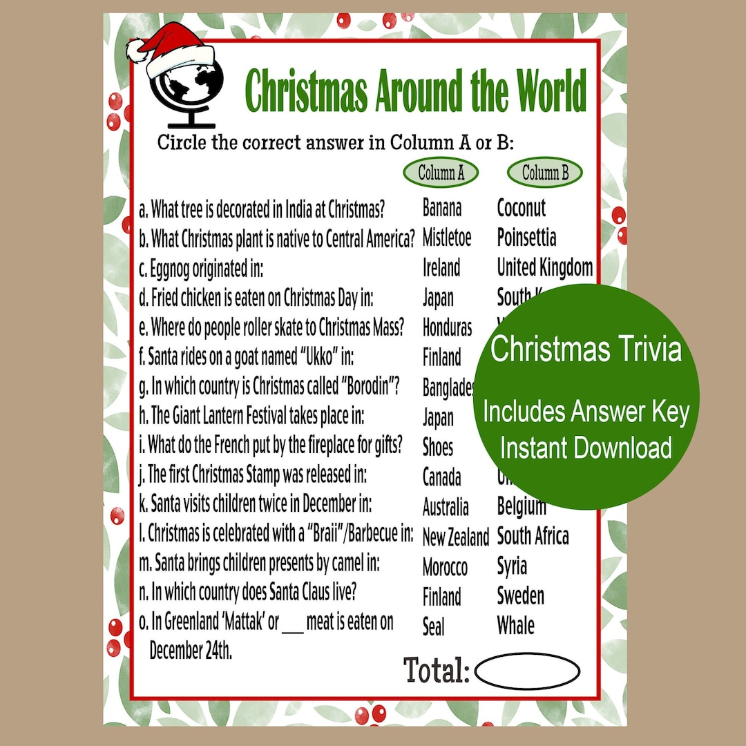 Christmas Game, Christmas Trivia, Christmas Around the World Trivia ...
