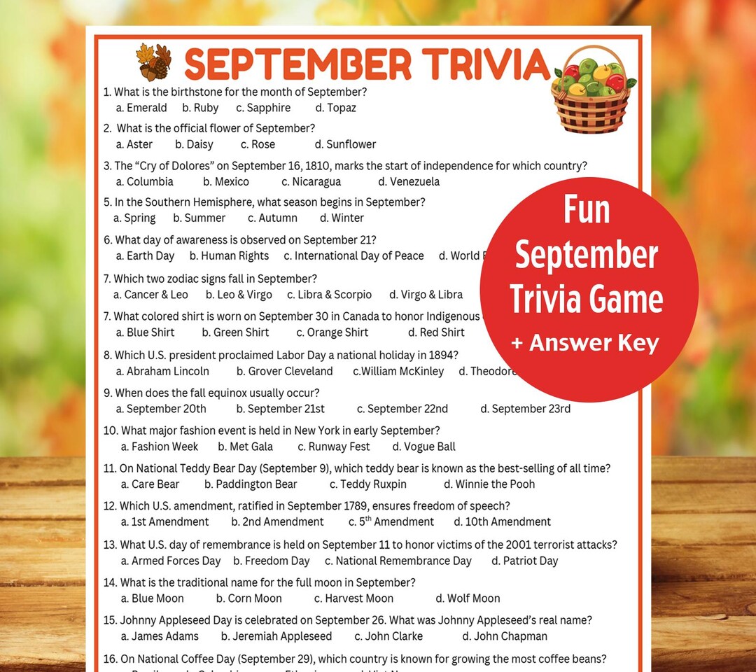 September Trivia Game, September Games, Trivia Questions for Kids and ...