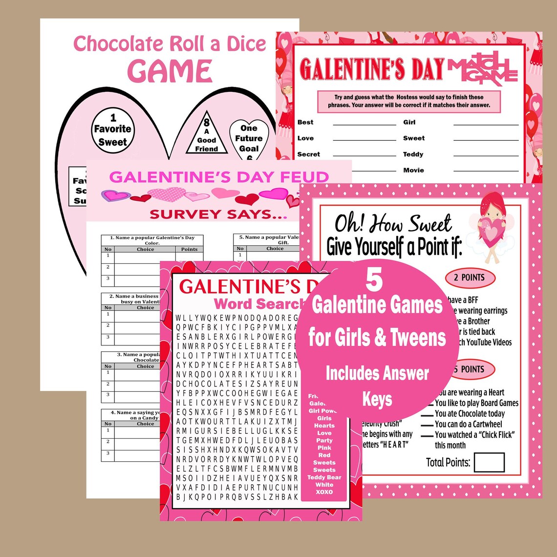 Galentine's Day Party Games for Girls, Galentine Games for Kids, Tweens ...