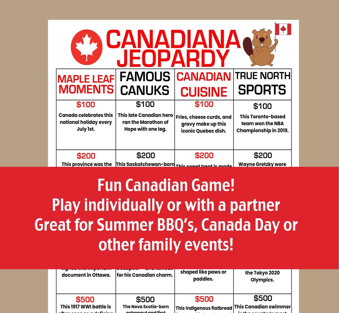 Canada Jeopardy Game, Canada Trivia Game, Fun Canada Day Game, Victoria ...