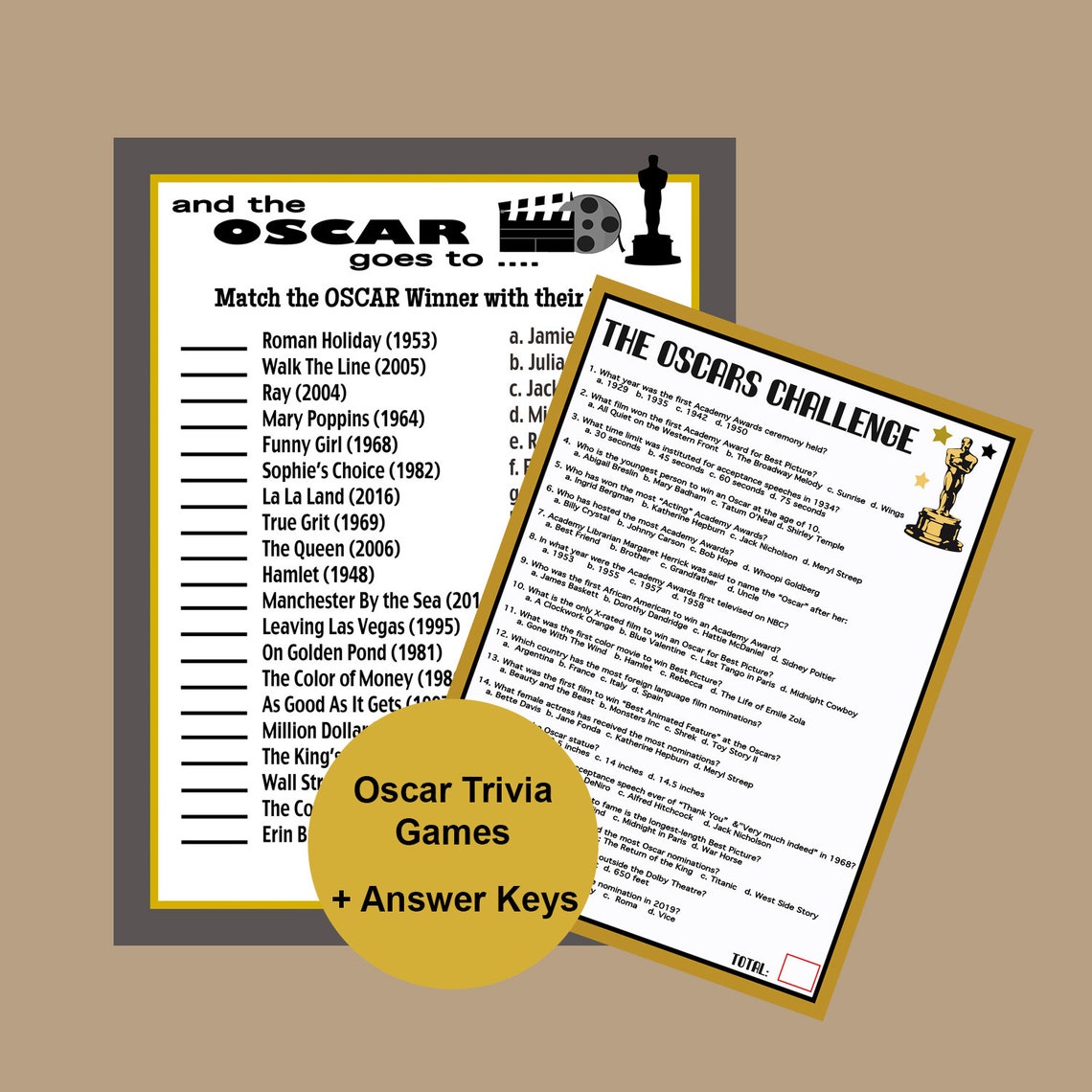 Oscars Trivia Games Oscars Party Games Academy Awards Trivia - Etsy