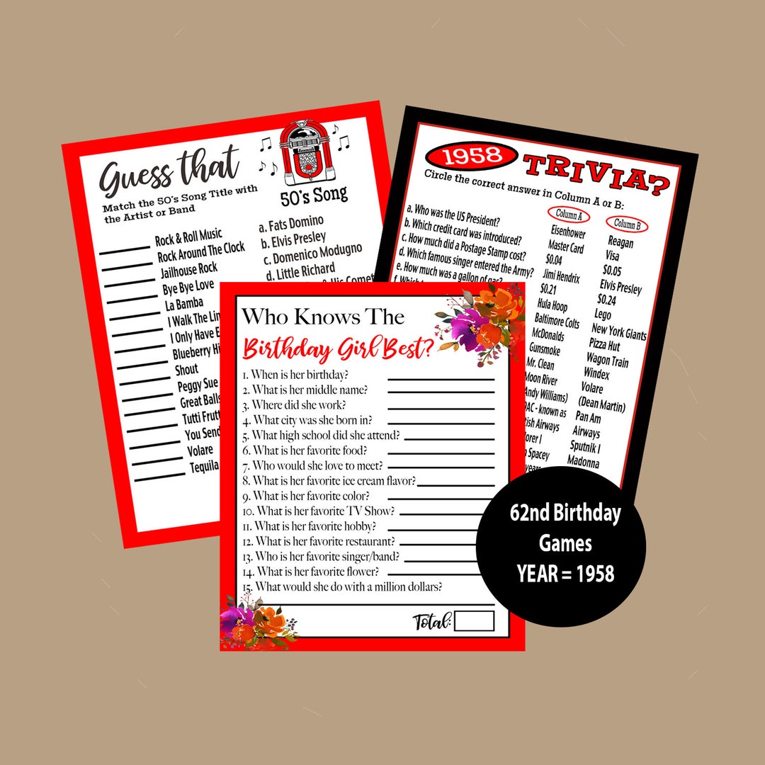 1958 Birthday Games 50's Song Trivia Game Price is Right - Etsy