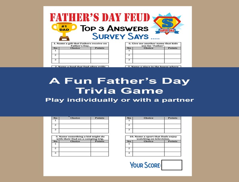 Fathers Day Feud Game, Fathers Day Trivia Game, Fathers Day Game for ...