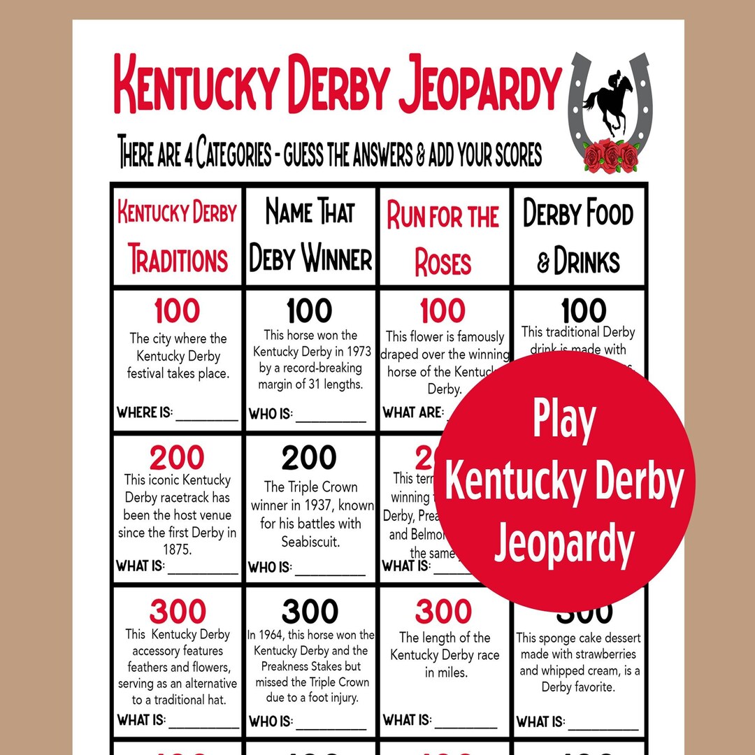 Kentucky Derby Jeopardy Game for Party, Kentucky Derby Trivia Games ...