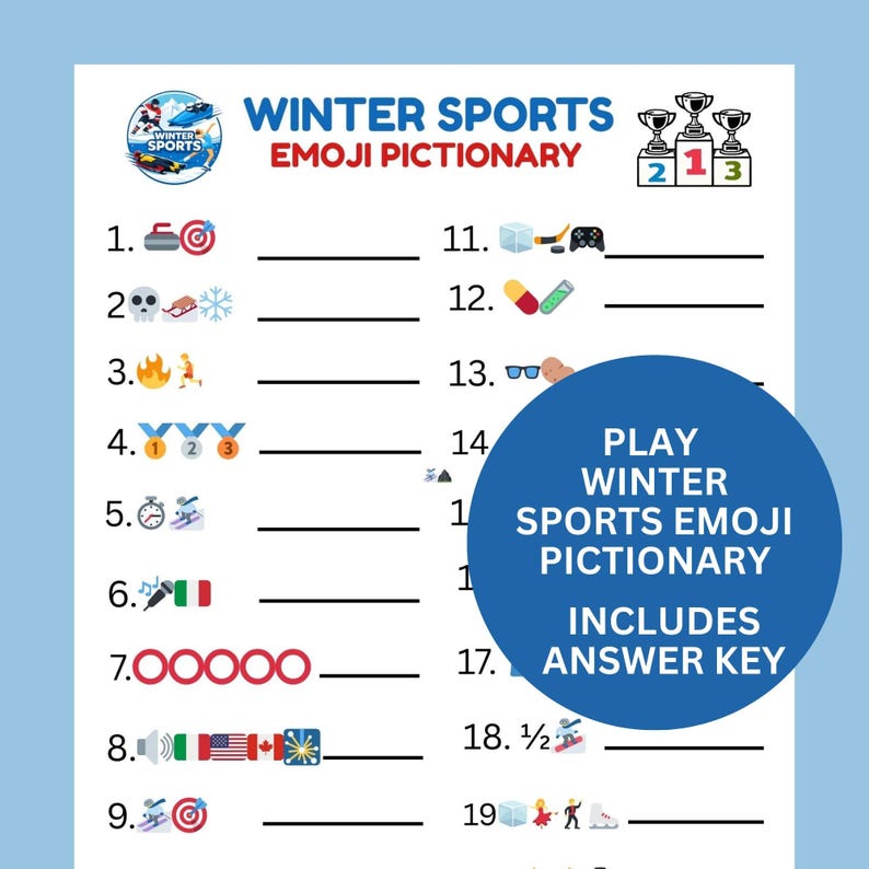 Winter Sports Emoji Pictionary Game, Winter Sports Game, Winter ...