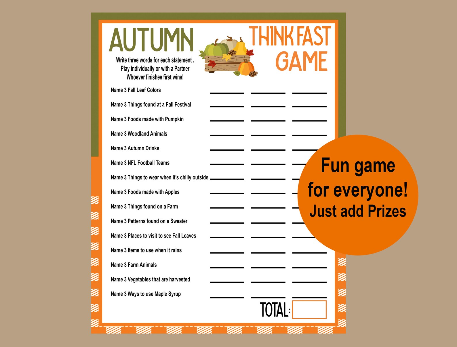 Autumn Trivia Game, Think Fast Game, Fall Icebreaker Game, Fall ...