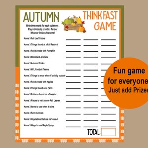 Autumn Trivia Game, Think Fast Game, Fall Icebreaker Game, Fall ...