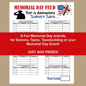 Memorial Day Feud Game, Memorial Day Trivia Game, Memorial Day Game for ...