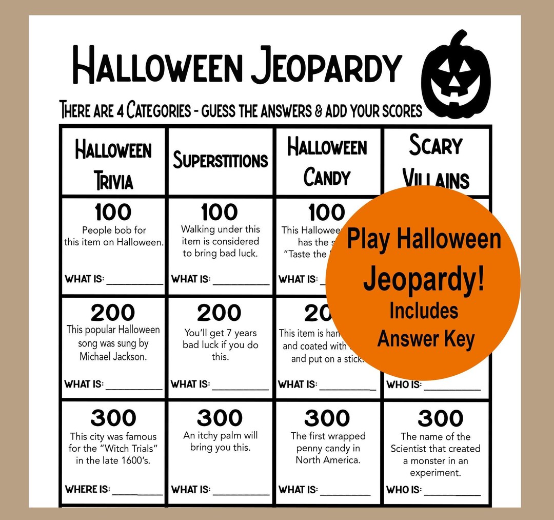 Halloween Trivia Game, Halloween Jeopardy Game, Halloween Activities ...