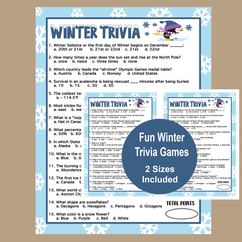 Winter Trivia Game Printable Winter Game Fun Winter Games - Etsy