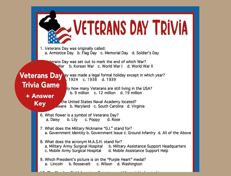 Veterans Day Trivia Games, Veterans Day Icebreaker, Veterans Day Quiz ...
