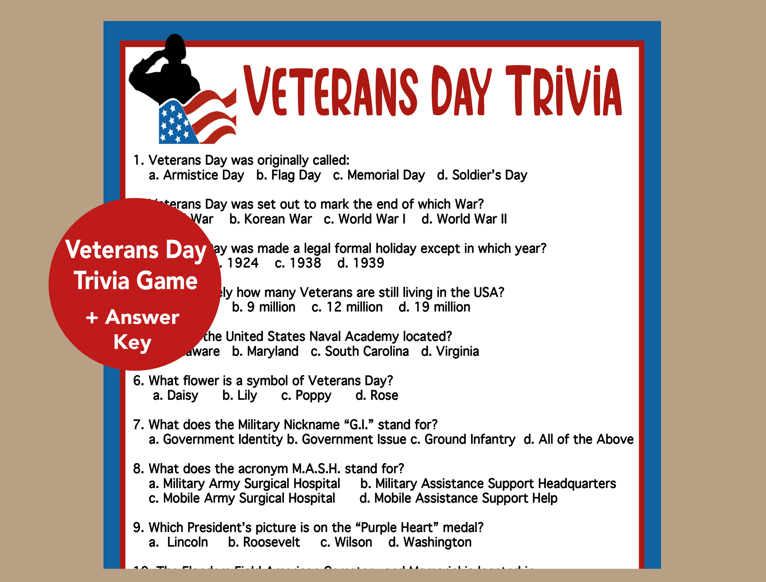 Veterans Day Trivia Games, Veterans Day Icebreaker, Veterans Day Quiz ...