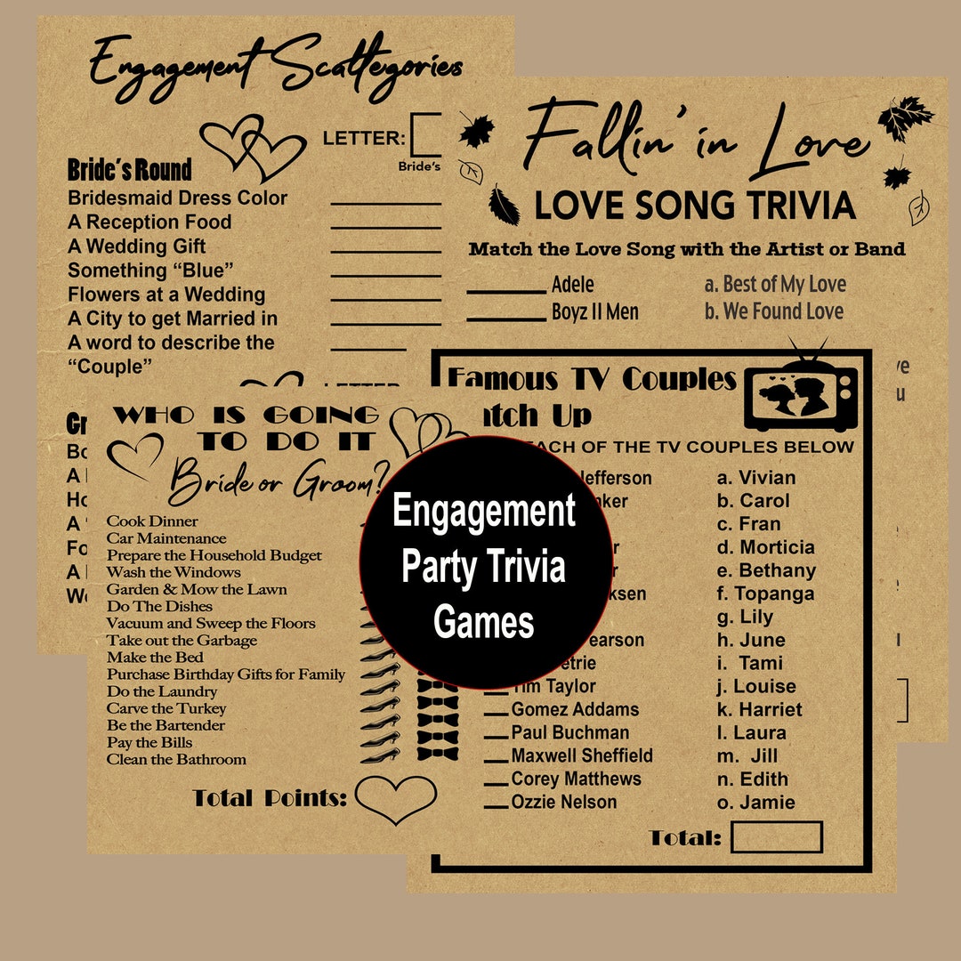 Engagement Party Games, Couples Shower Games, Rustic Bridal Games, Love ...