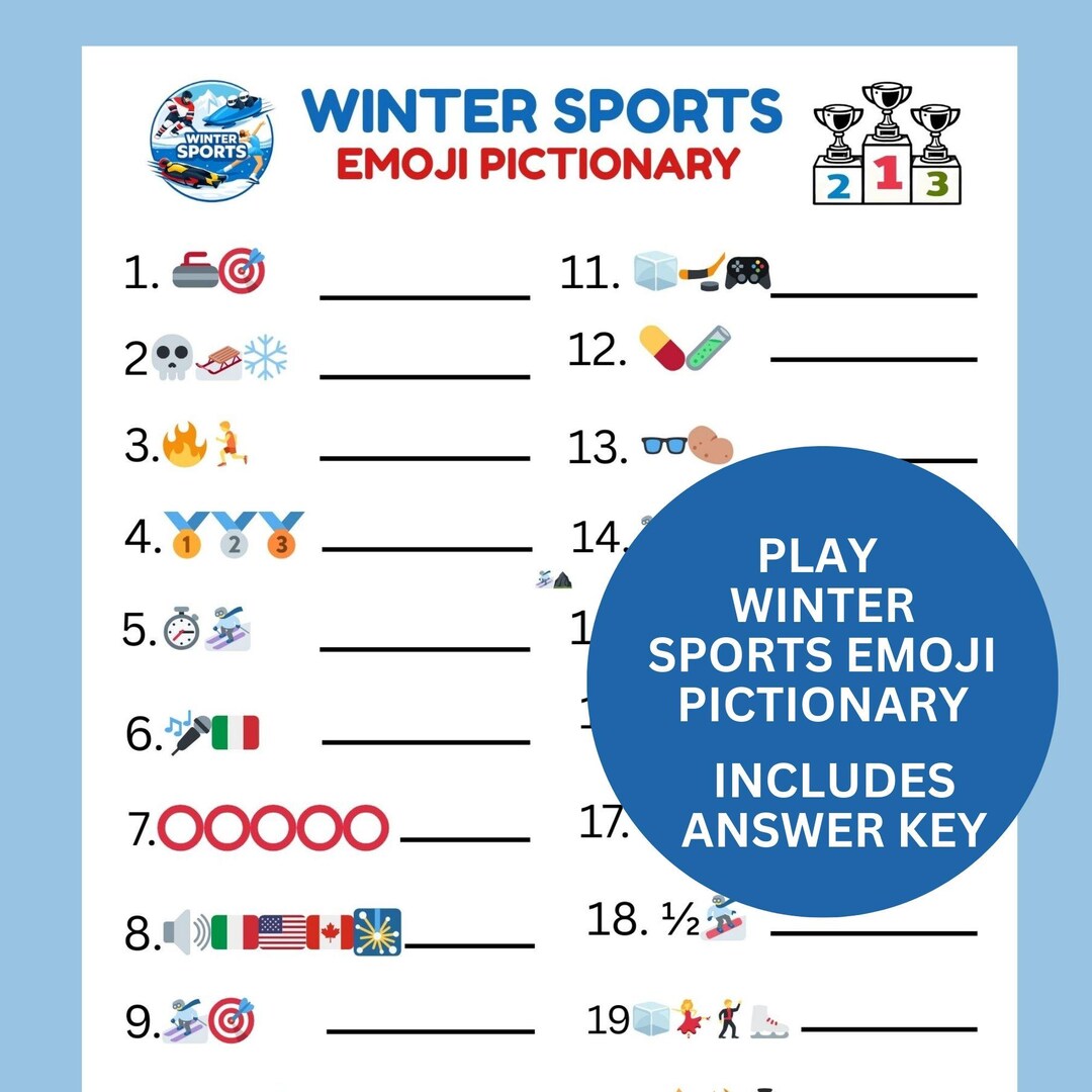 Winter Sports Emoji Pictionary Game, Winter Sports Game, Winter ...