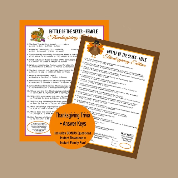 Thanksgiving Trivia Adult Party Games Friendsgiving Trivia | Etsy