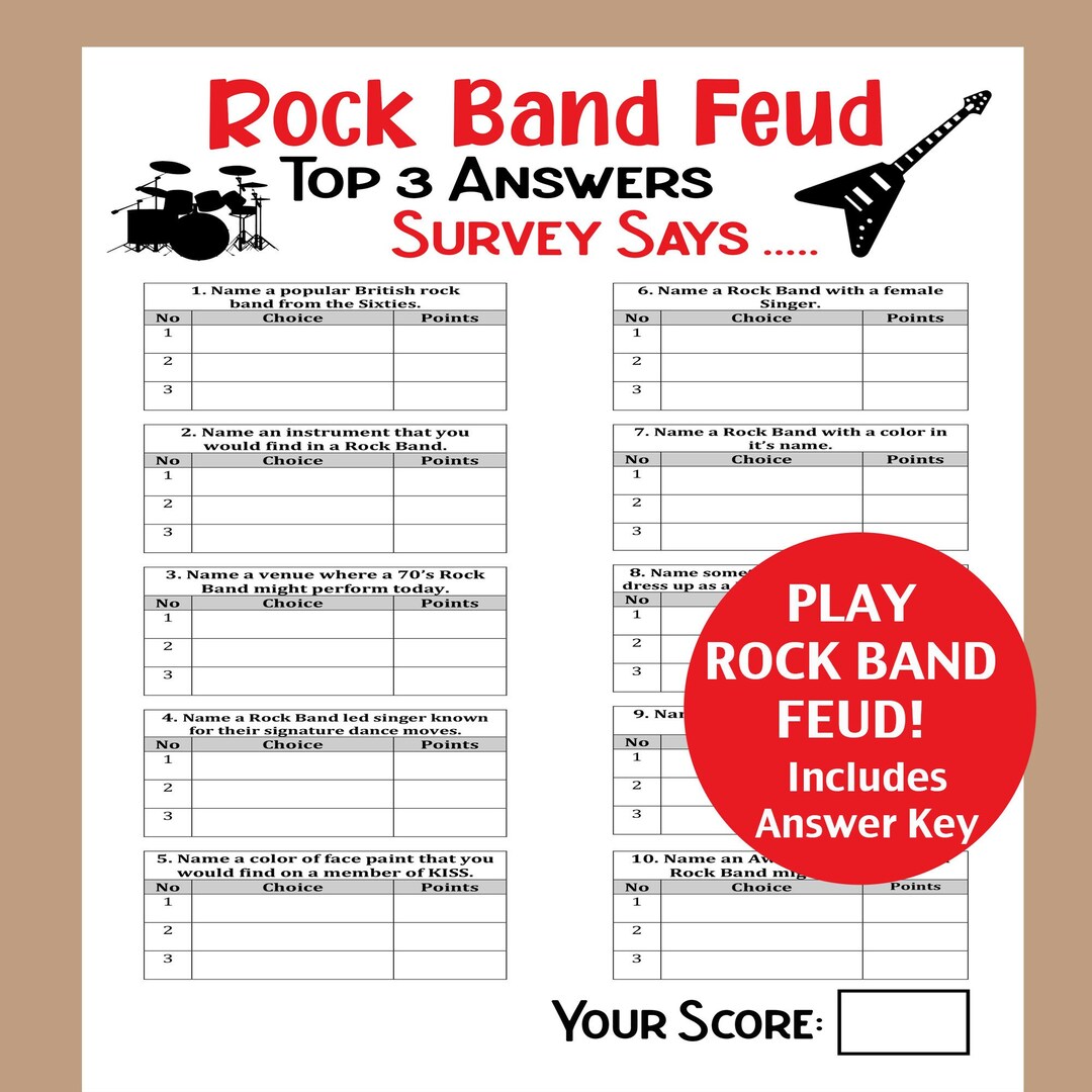 Rock Band Trivia Game, Rock Band Family Feud Game, Rock Band Music Game ...