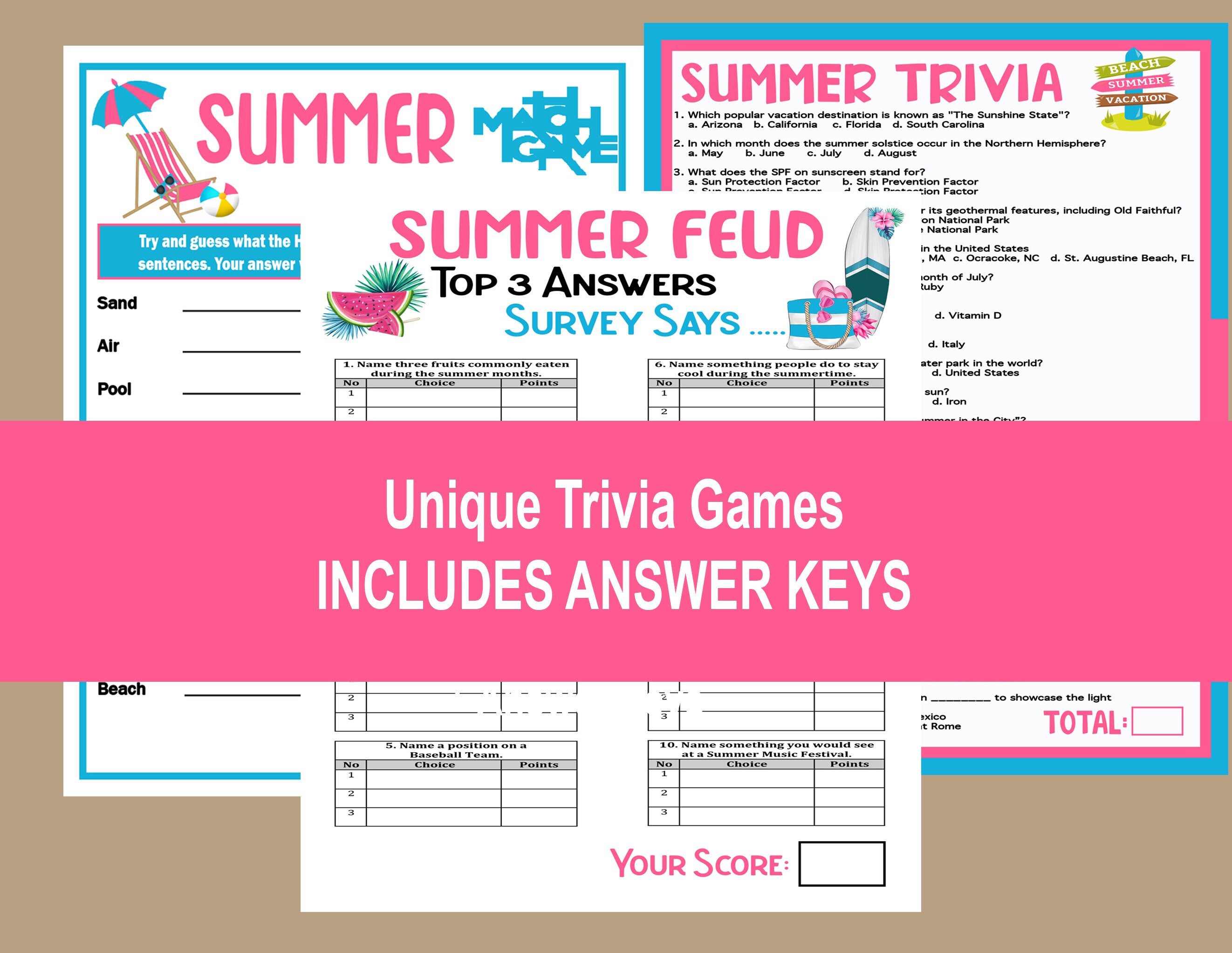 Summer Games, Summer Trivia Party Games, Tween and Teen Summer Games ...