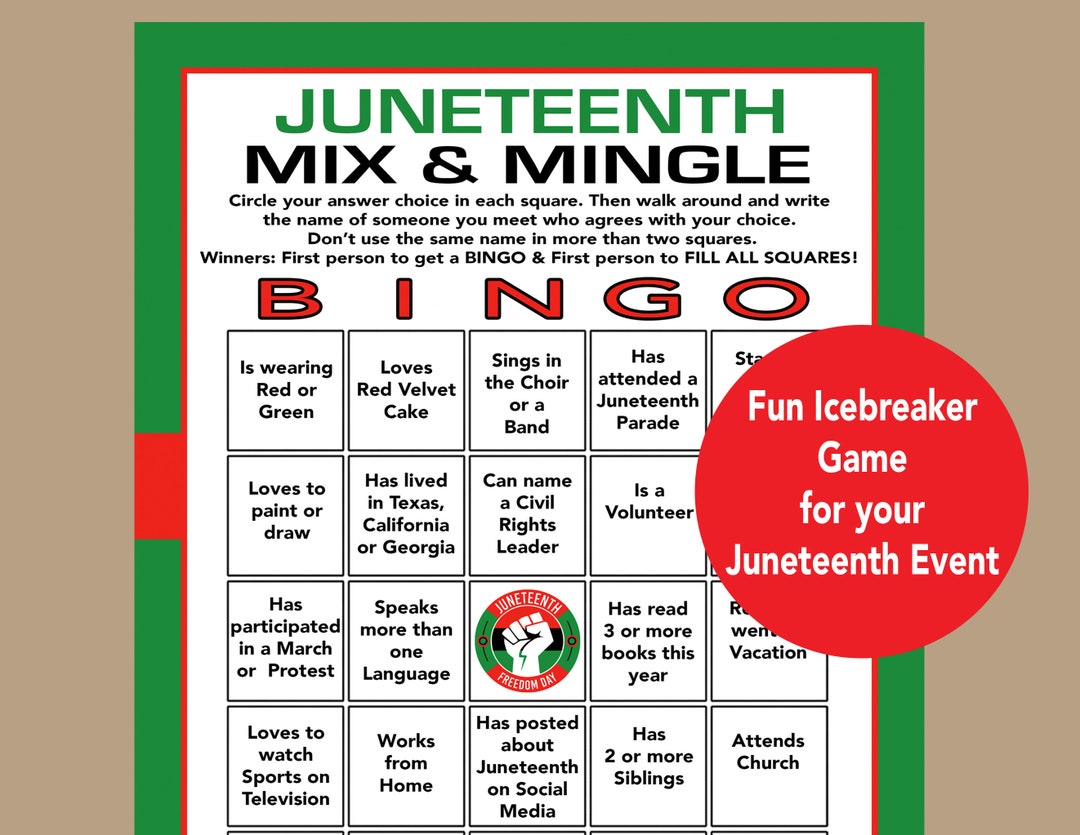 Juneteenth Icebreaker Bingo, Mix and Mingle Icebreaker, Fun Juneteenth ...