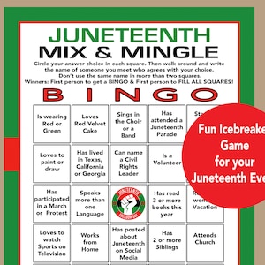 Juneteenth Icebreaker Bingo, Mix and Mingle Icebreaker, Fun Juneteenth ...