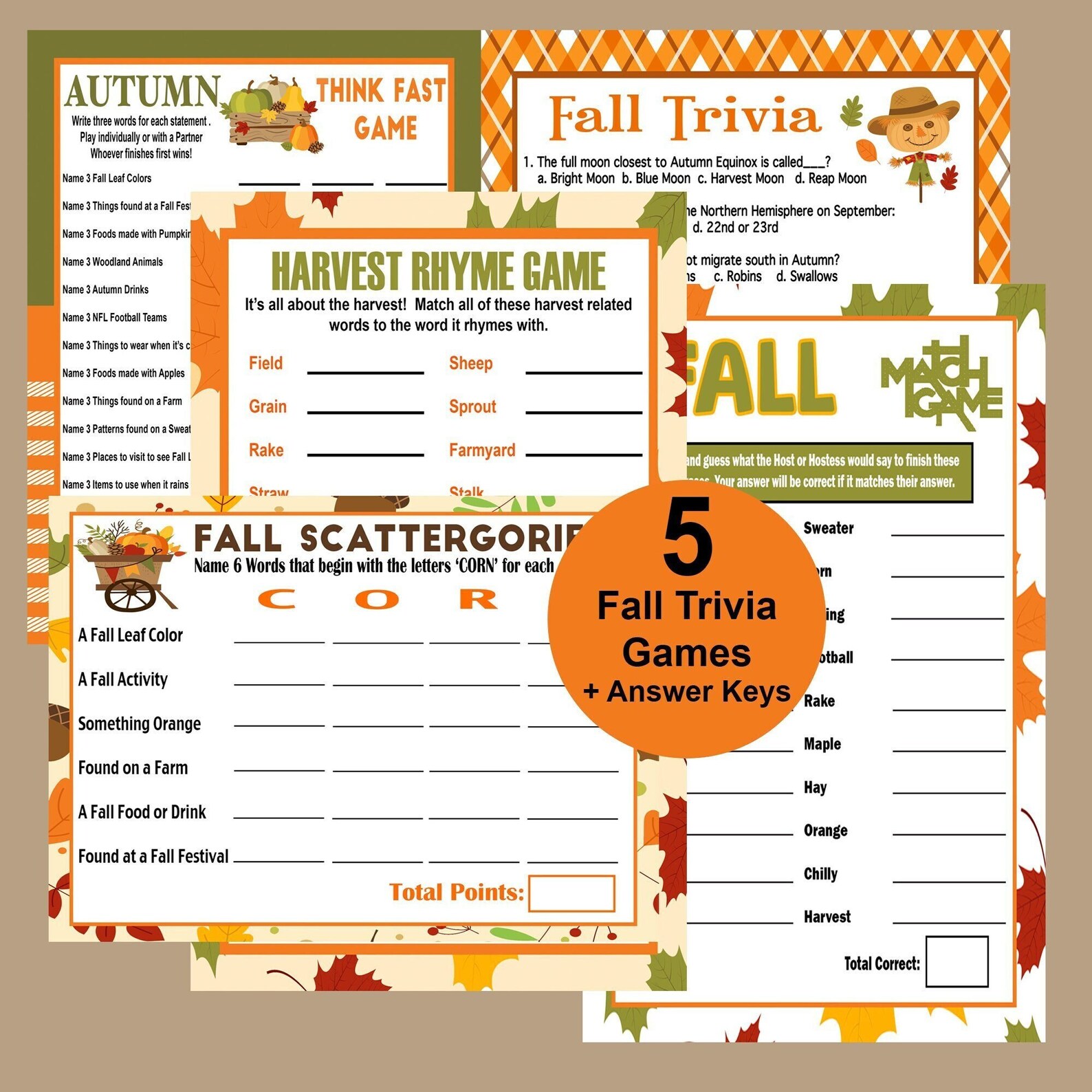 Fall Fun Games Autumn Trivia Fall Group Game Fall Family - Etsy Canada