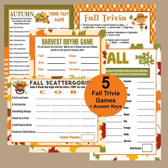 Fall Fun Games Autumn Trivia Fall Group Game Fall Family - Etsy Canada