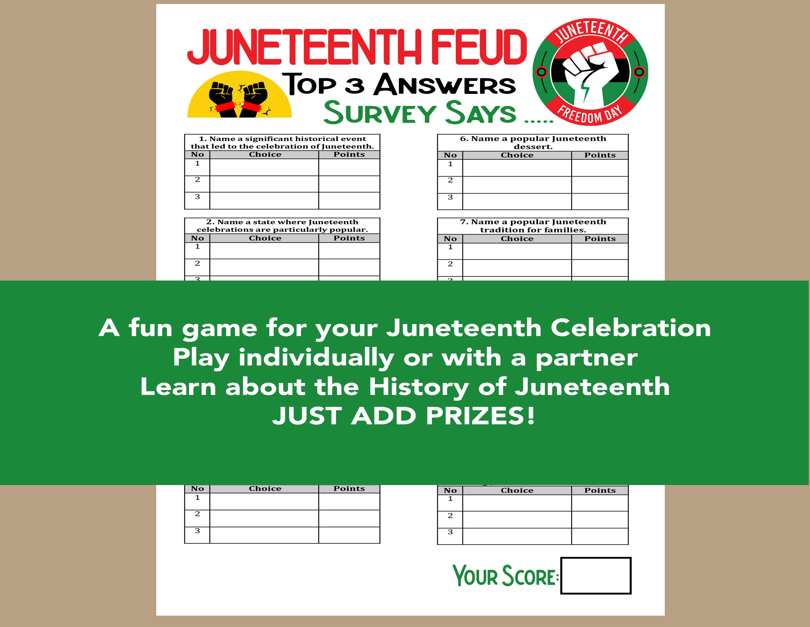 Juneteenth Game, Juneteenth Feud Game, Juneteenth Party Game, June 19th ...