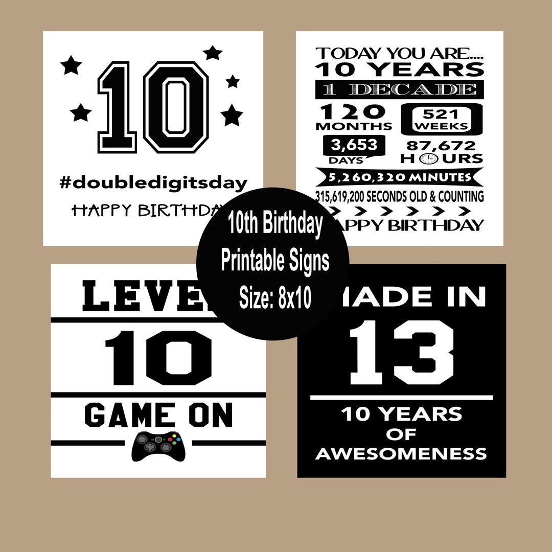 10th Birthday Signs, 10 Birthday Party Decorations, 10th Birthday ...