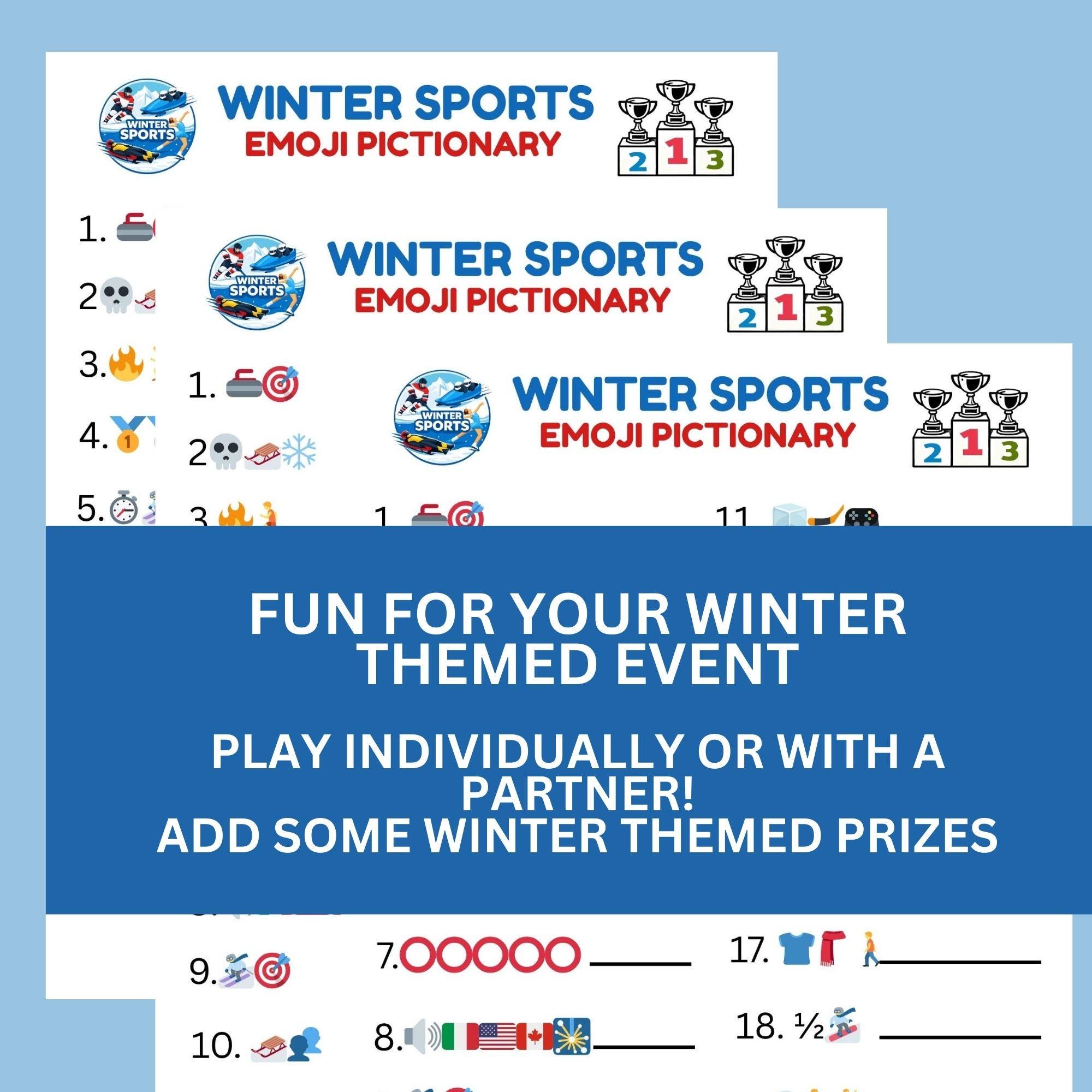 Winter Sports Emoji Pictionary Game, Winter Sports Game, Winter ...