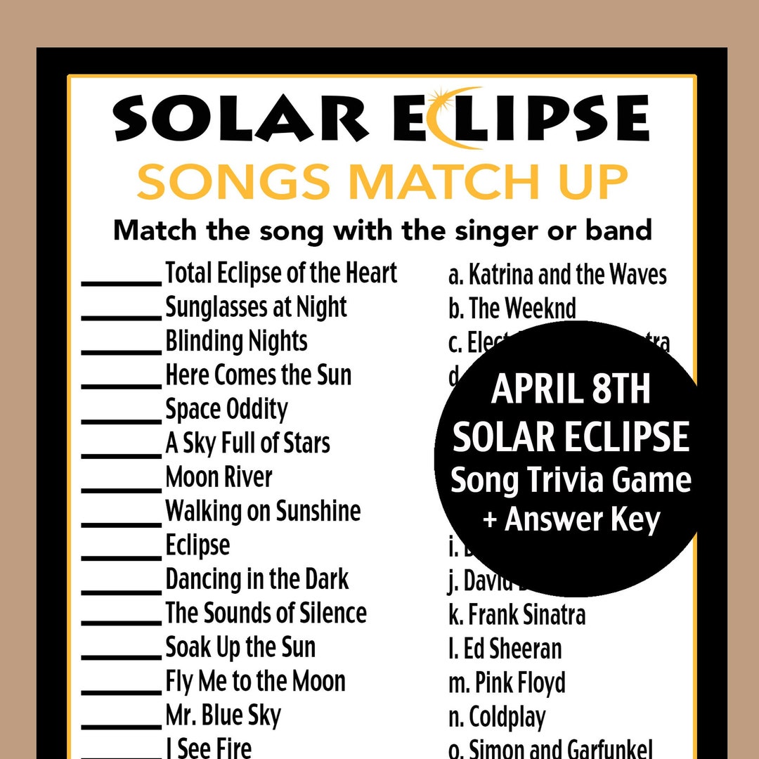 Solar Eclipse 2024 Games Printable, April 8th 2024 Solar Eclipse Song ...