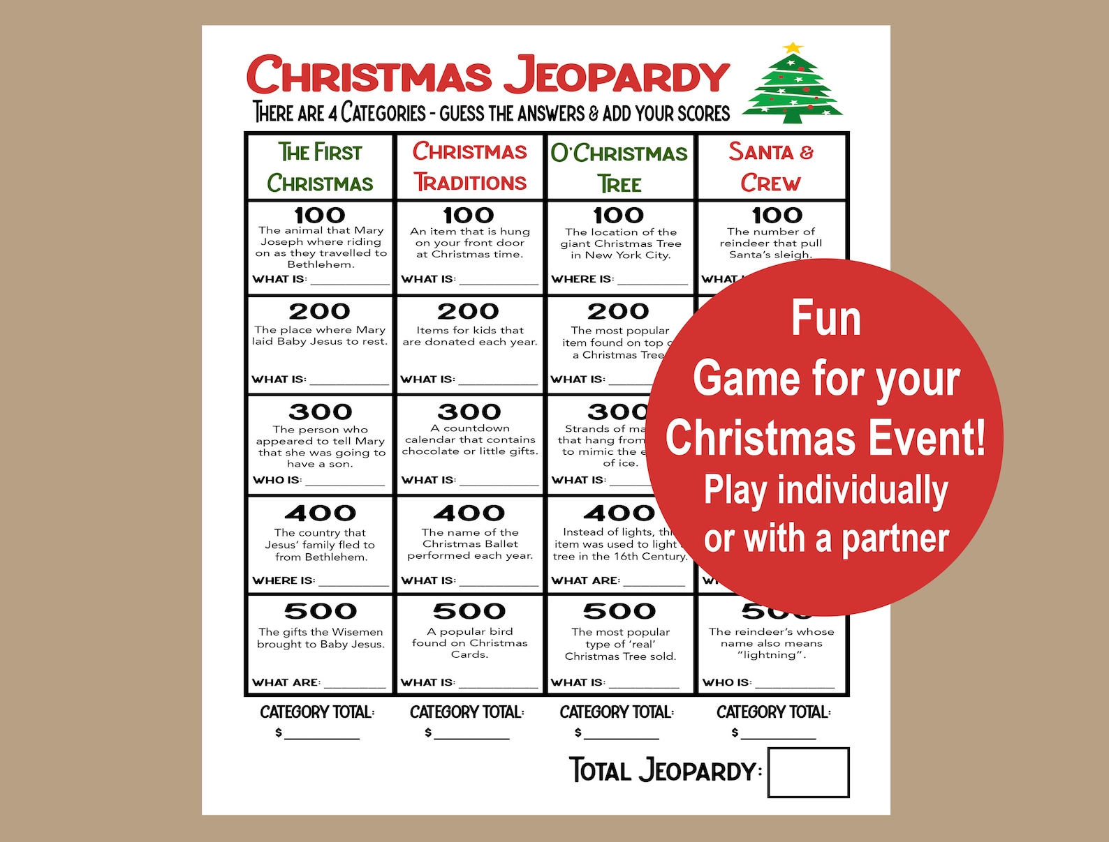 Christmas Trivia Game Christmas Jeopardy Christmas Seniors - Etsy