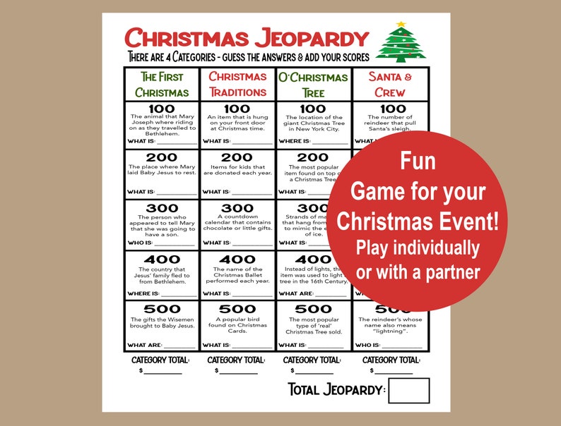 Christmas Trivia Game Christmas Jeopardy Christmas Seniors - Etsy
