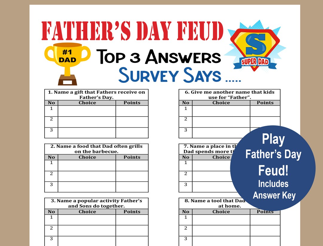 Fathers Day Feud Game, Fathers Day Trivia Game, Fathers Day Game for ...