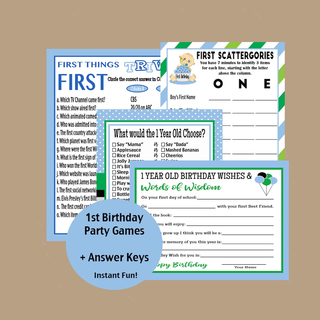 1st Birthday Party Game Bundle, First Birthday Games, 1st Birthday ...