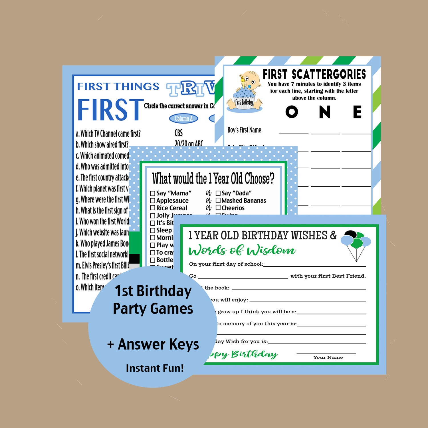 1st Birthday Party Game Bundle First Birthday Games 1st - Etsy