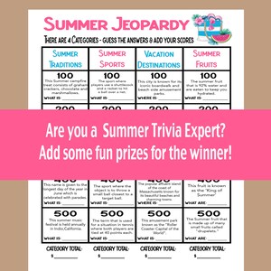 Summer Trivia Game, Summer Jeopardy, Summer Seniors Game, Summer School ...