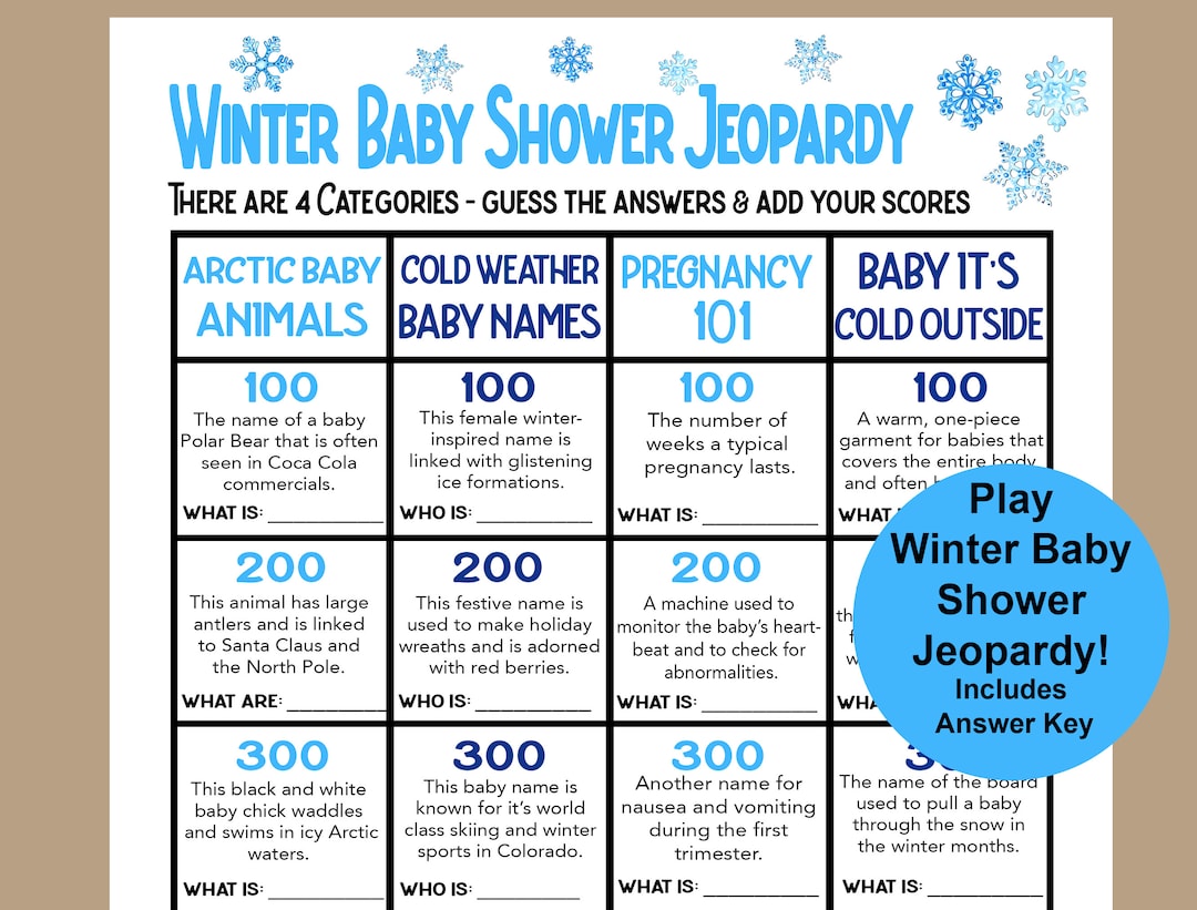 Winter Baby Shower Jeopardy, Winter Baby Shower Game, Snowflake Baby ...