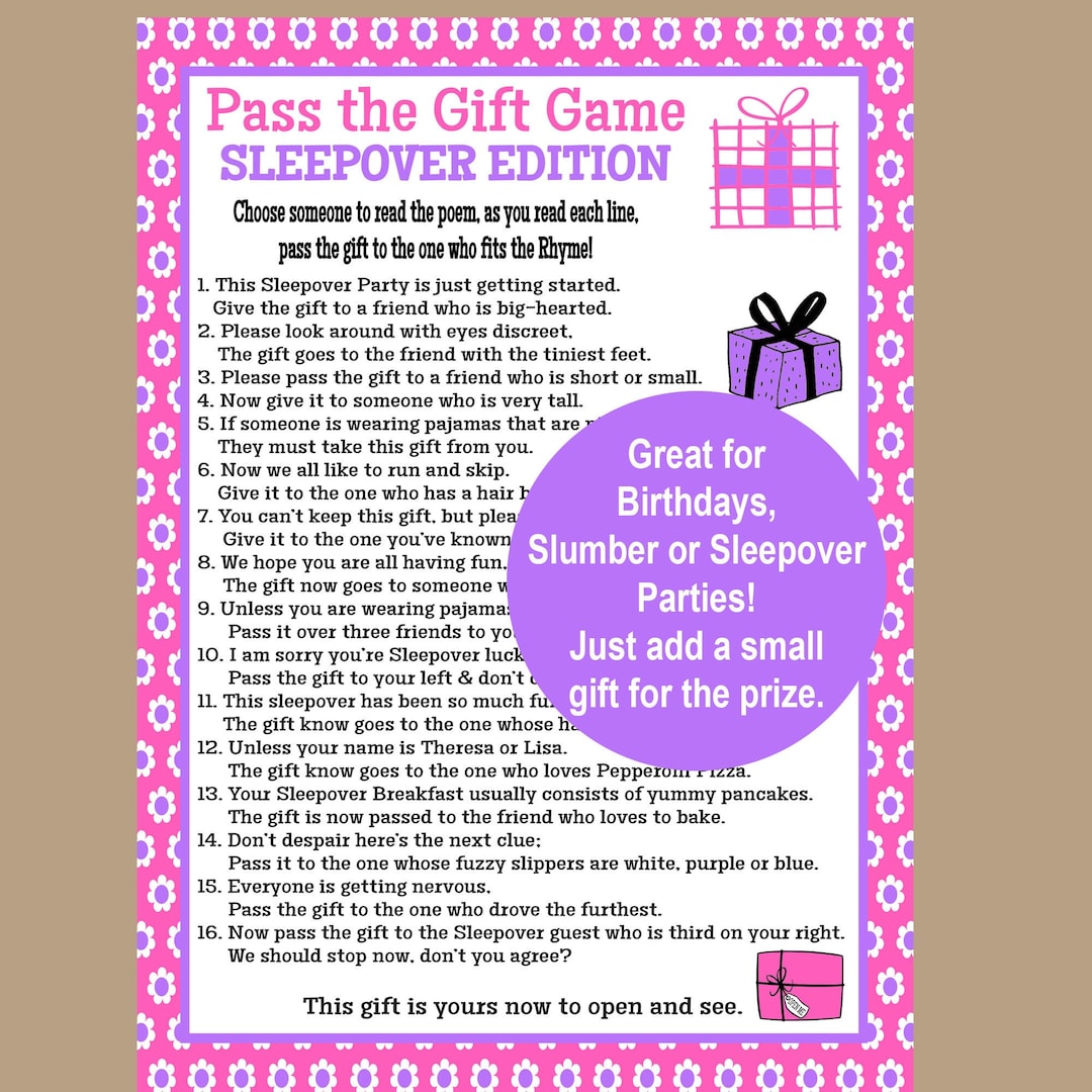 Sleepover Pass the Gift Game, 8th, 9th, 10th, 11th, 12th Birthday Party ...