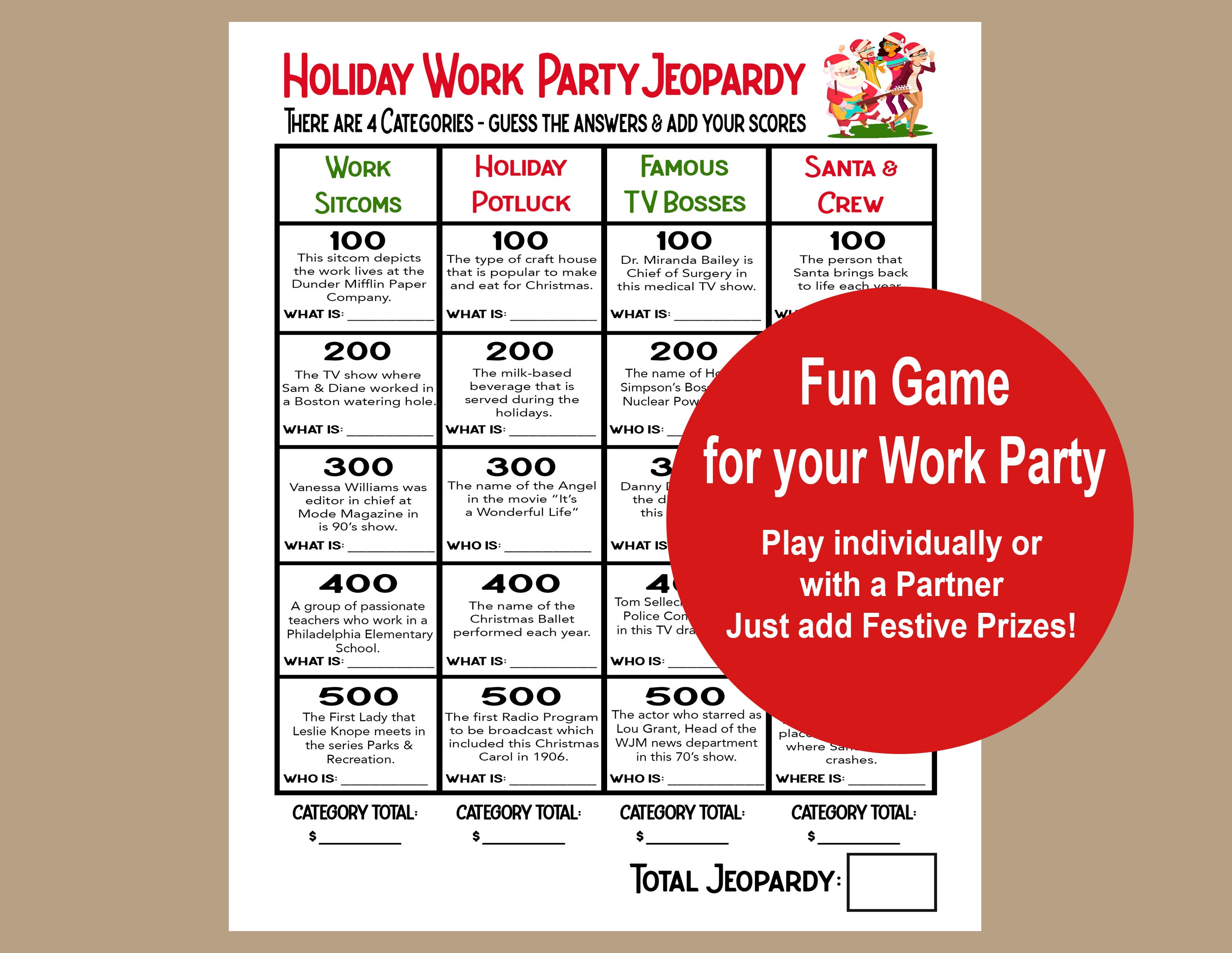 Work Jeopardy Game, Office Jeopardy Game, Holiday Party Games, Office ...