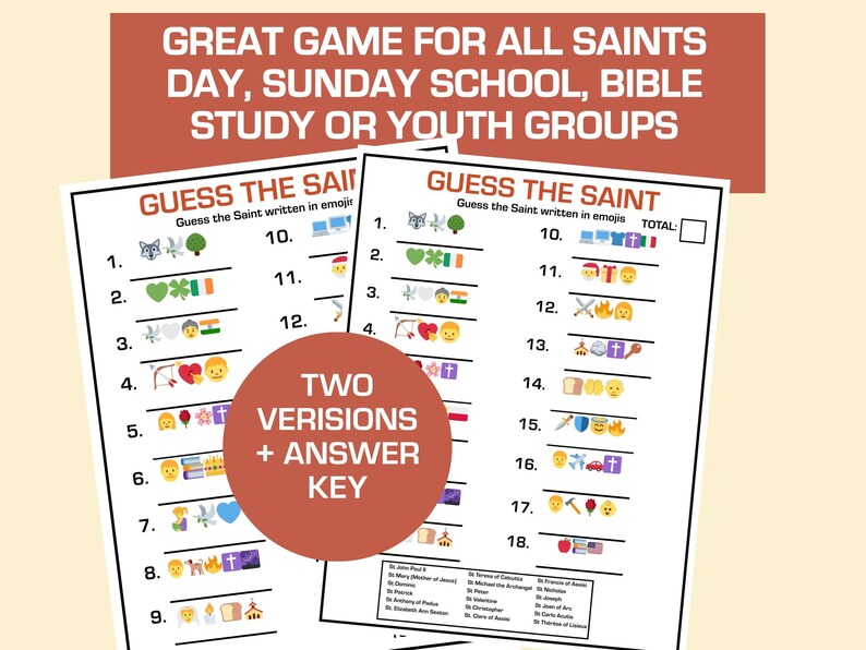 All Saints Day Emoji Trivia Game, All Saints Day Activity, Catholic ...