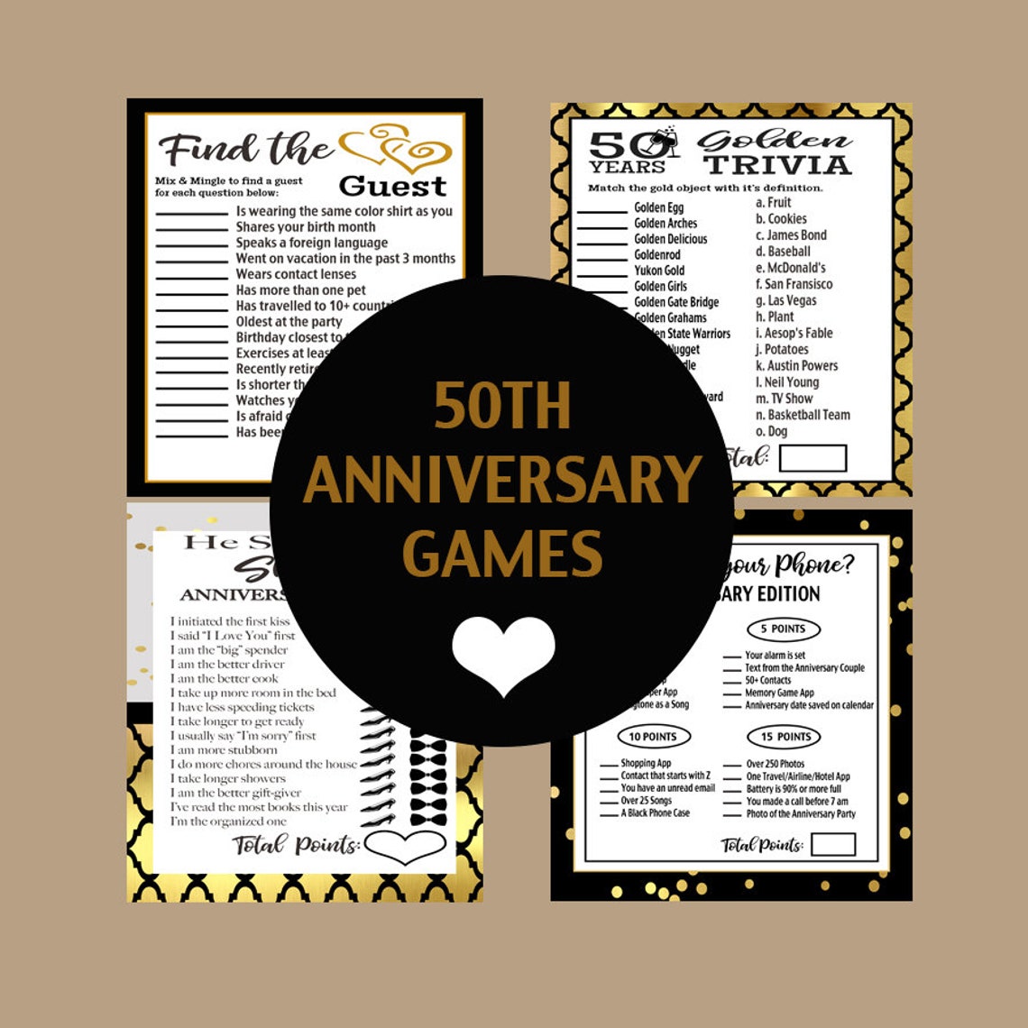 50th Anniversary Games 50th Anniversary Party Golden | Etsy