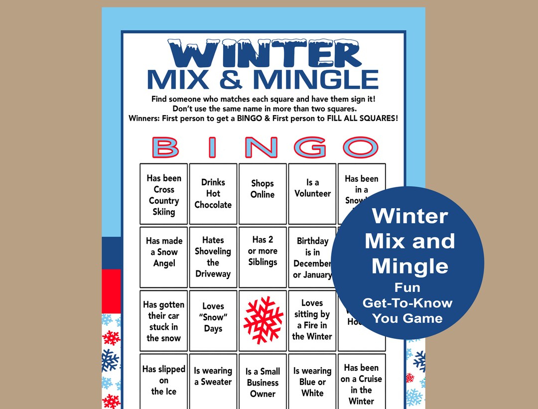 Winter Mix and Mingle Bingo, Large Group Games, Holiday Bingo, Winter ...