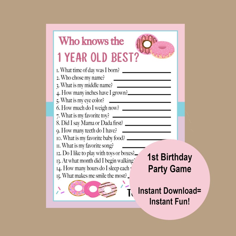1st Birthday Game Donut 1st Birthday Party Game Girls First - Etsy