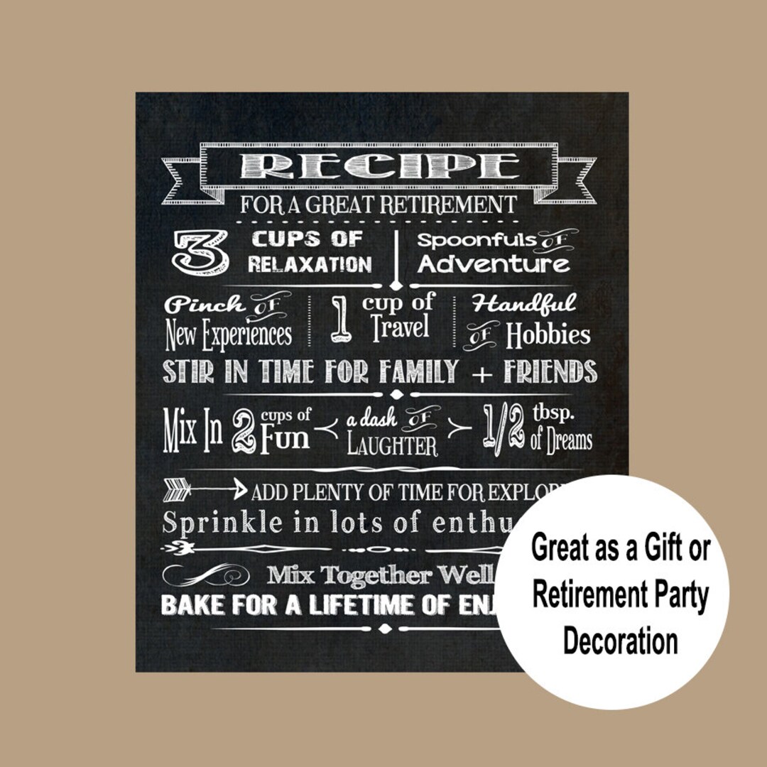 Retirement Gift, Retirement Printable, Recipe for a Great Retirement ...