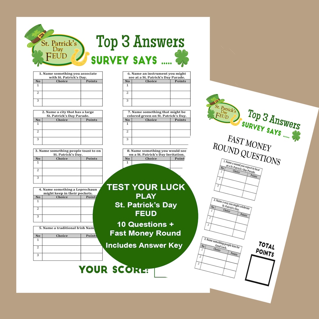 St Patricks Day Family Feud Game, Irish Family Feud Game, St Patricks ...