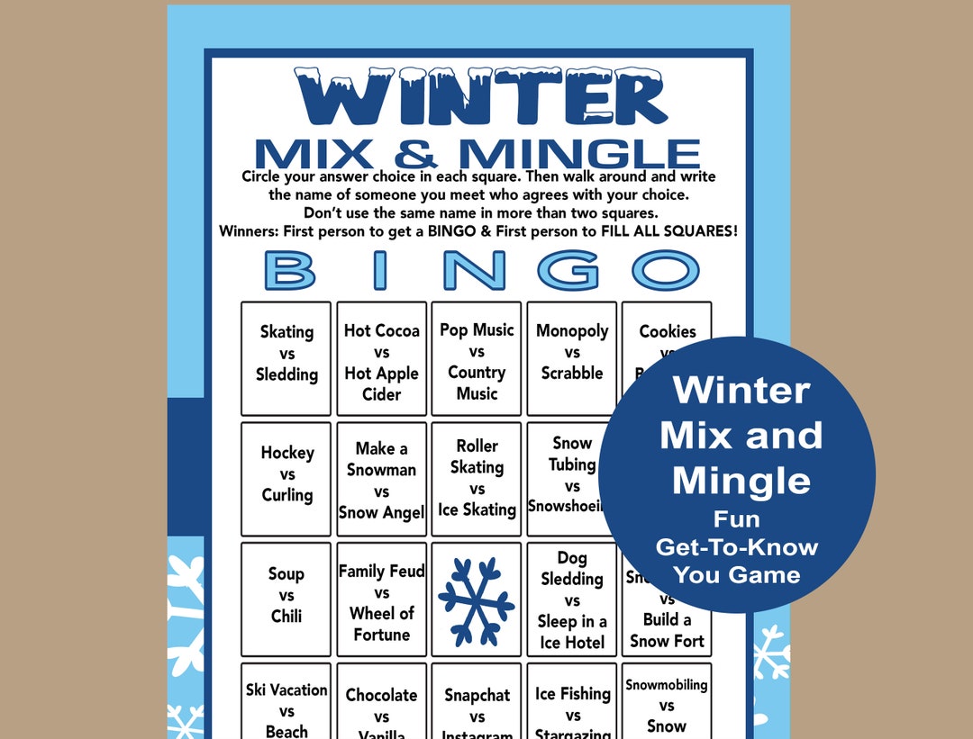 Winter Icebreaker Bingo, Mix and Mingle Icebreaker, Large Group Game ...