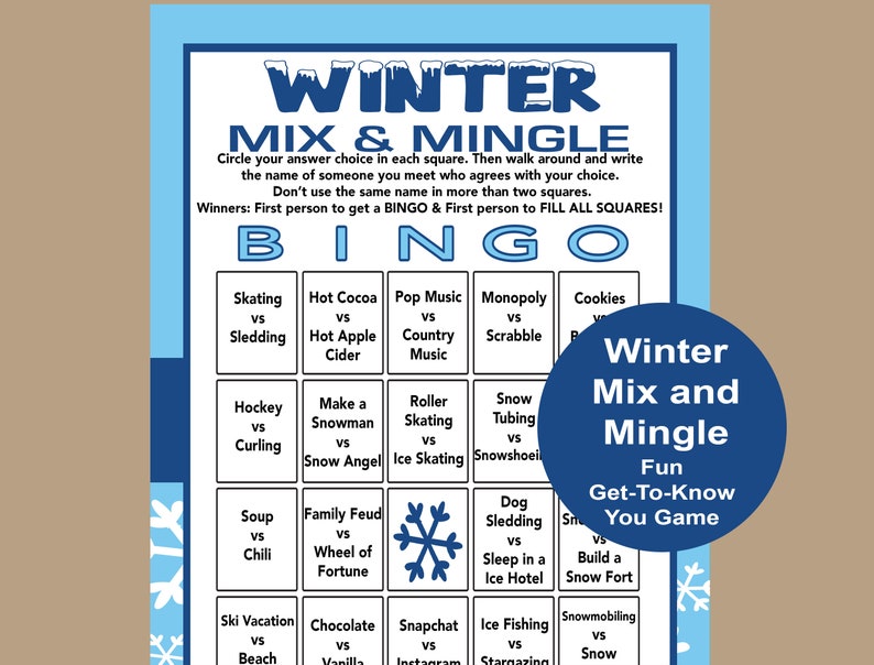 Winter Icebreaker Bingo, Mix and Mingle Icebreaker, Large Group Game ...