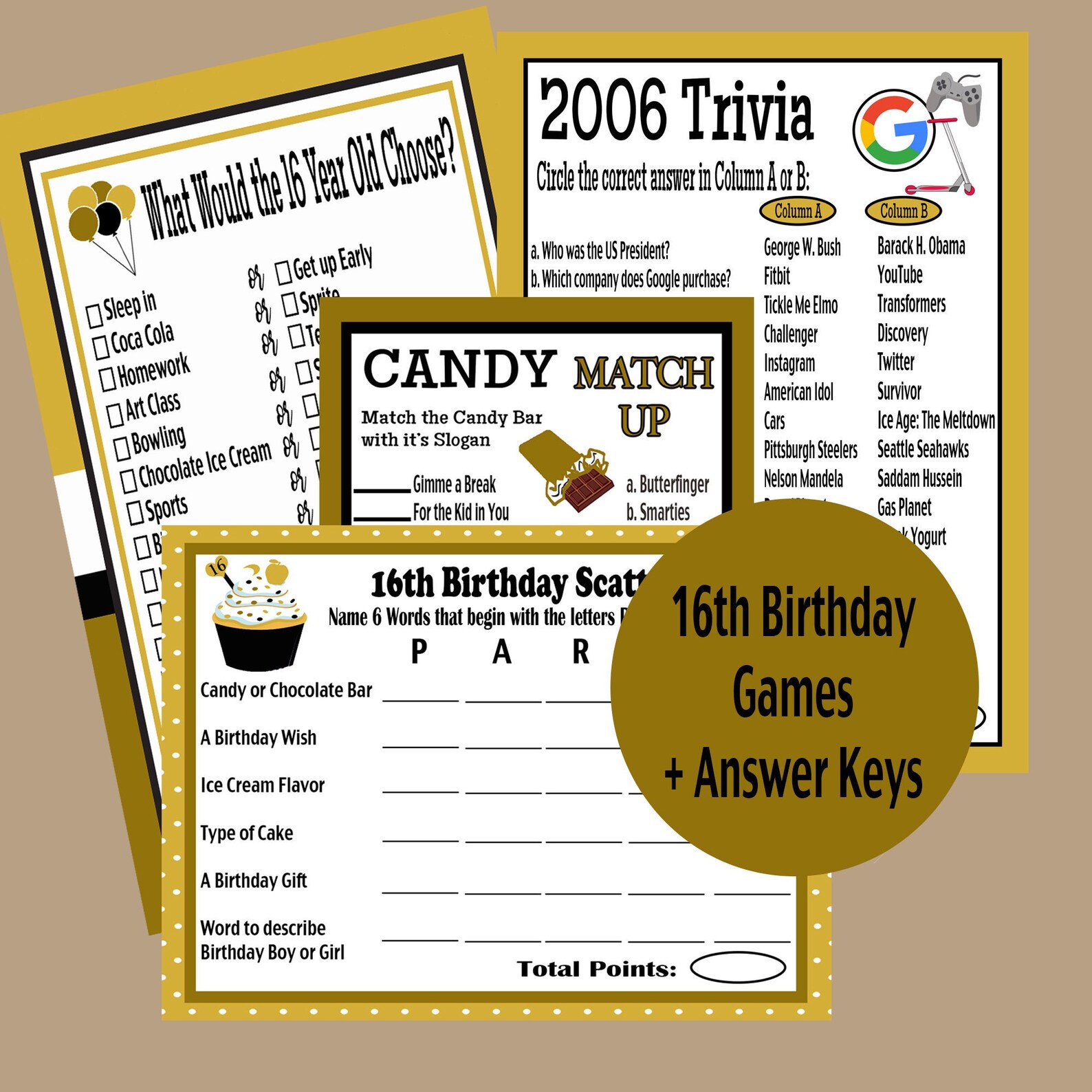 16th Birthday Games 16th Birthday Scattegories 16th Birthday - Etsy