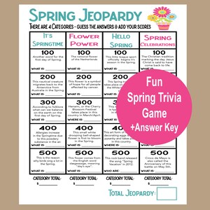 Spring Trivia Game, Spring Jeopardy, Spring Seniors Game, Spring School ...